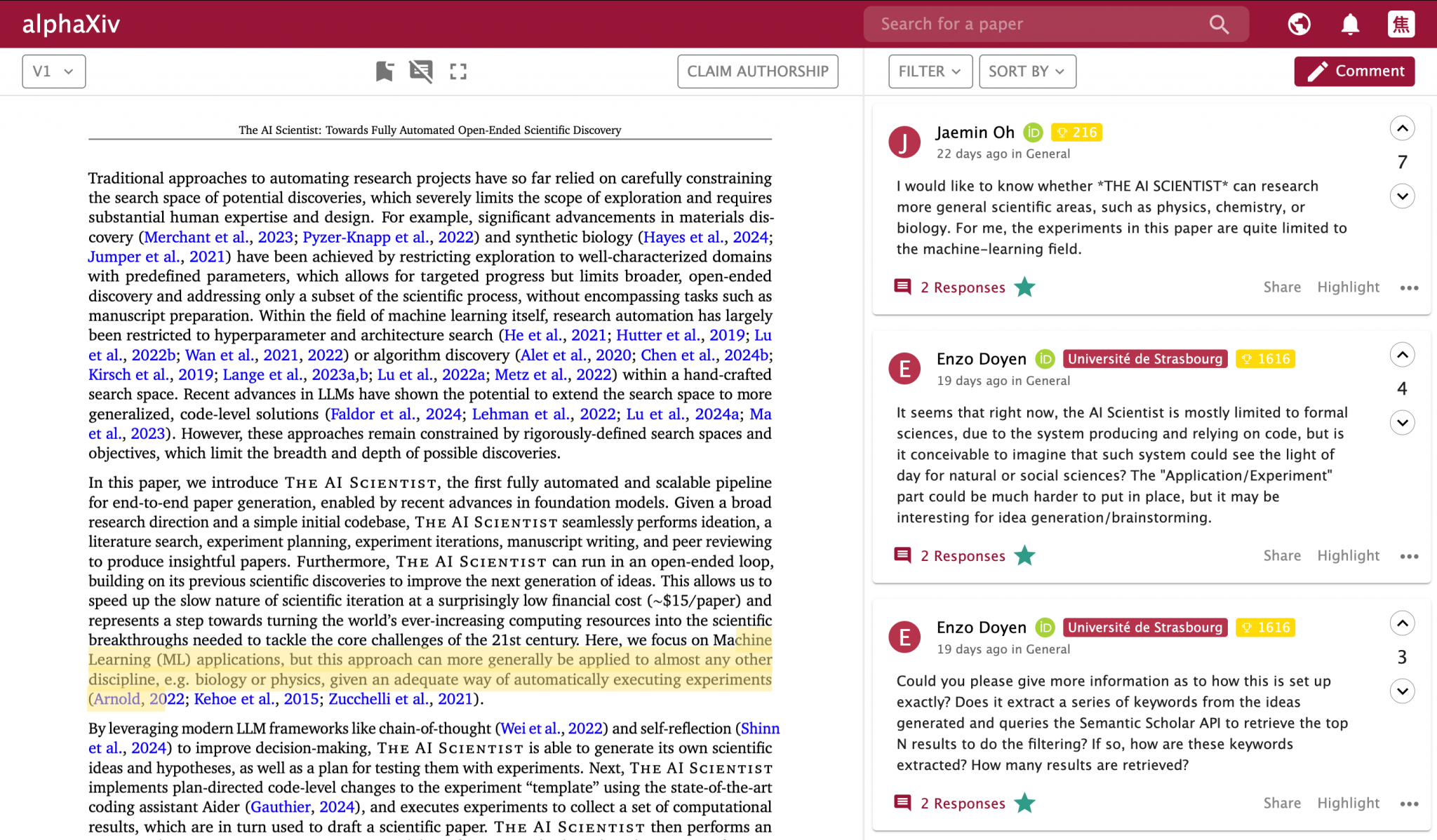 AlphaXiv：aXiv论文开放论坛